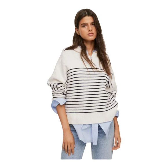 Mango | Sweaters | Mng Mango 4 Zip Striped Oversized Sweater In Winter ...